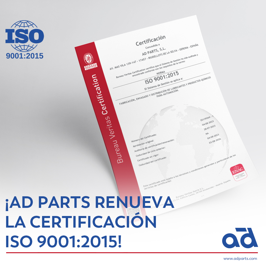 AD Parts renueva la certificación ISO 9001:2015 | Ad Parts